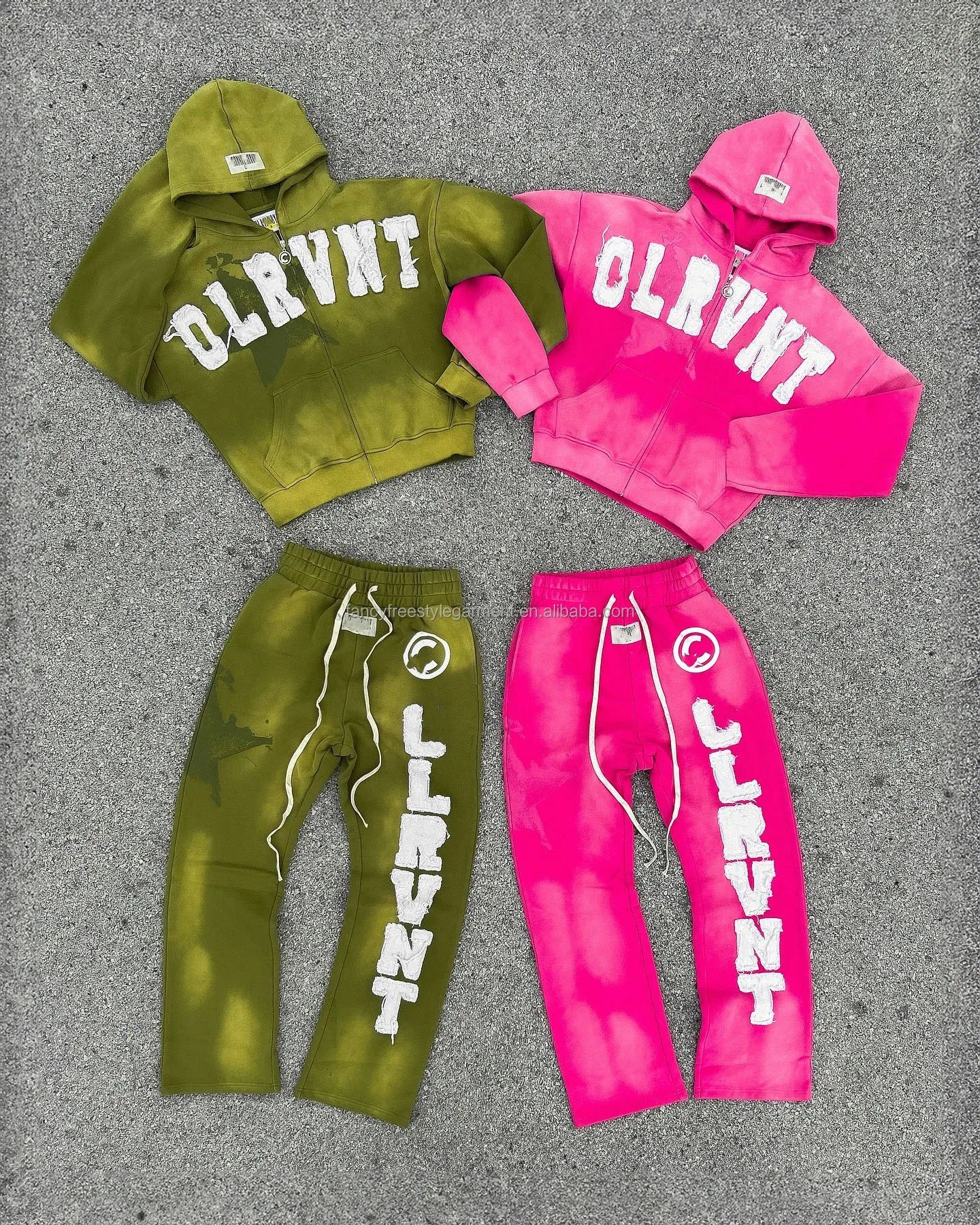 OEM Vintage Streetwear Sun Faded Washed Tracksuit Embroidery Applique ...