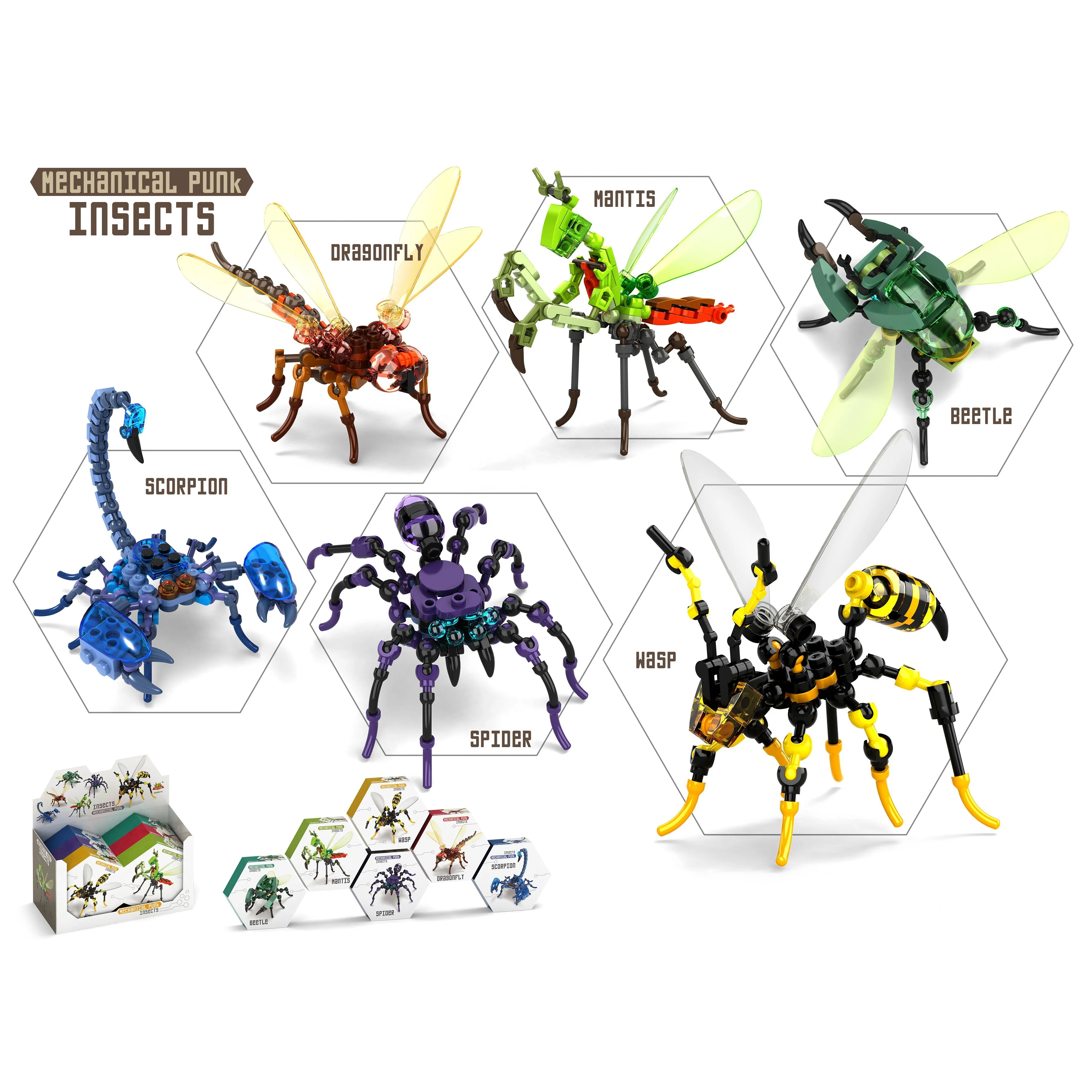 Cartoon Cute Animal Mechanical Punk Insects Building Block Model ...