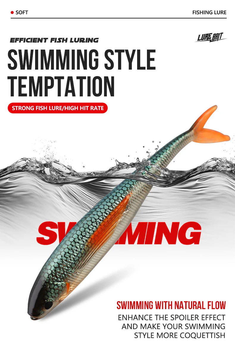 DN 12cm 9g 3D Fish Shape Fluke Tail Soft Plastic Lure