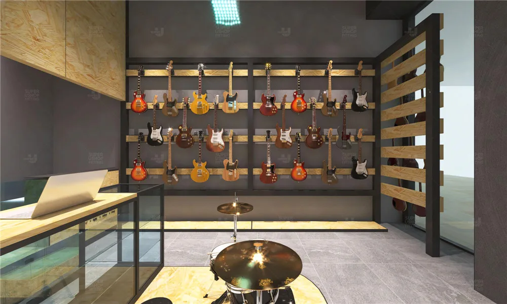 Custom Guitar Display Showcase for Music Shop - Lockable Lighting