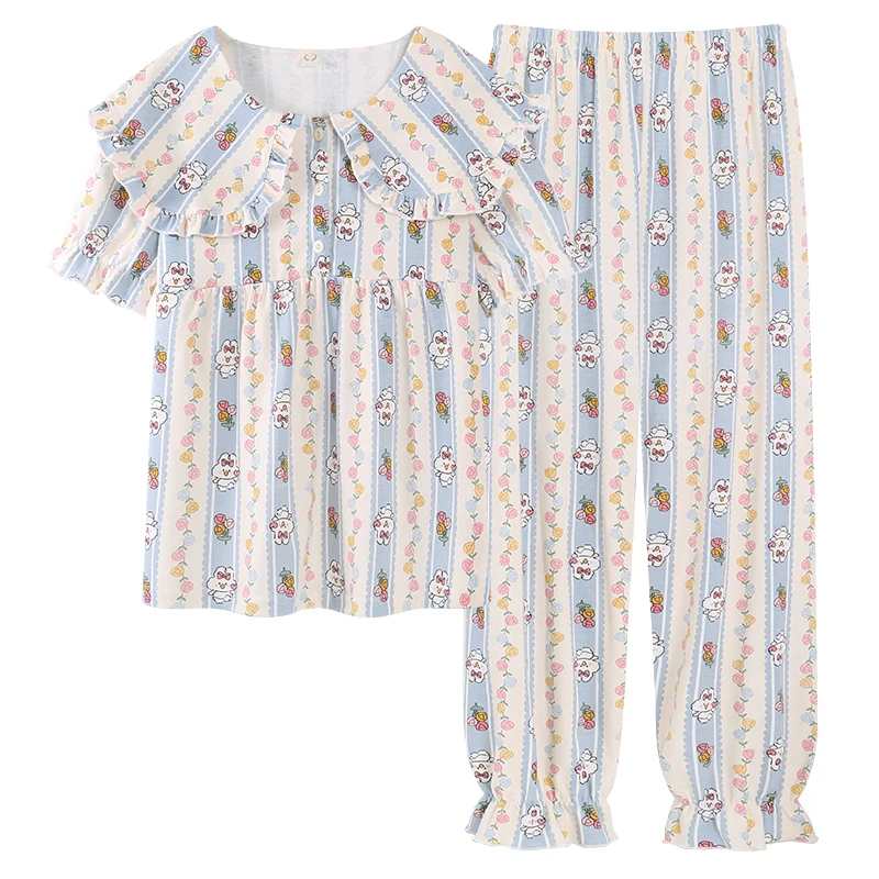 Print Set Floral Cotton Piyama Nightgown Korean Sleepwear Pijama ...