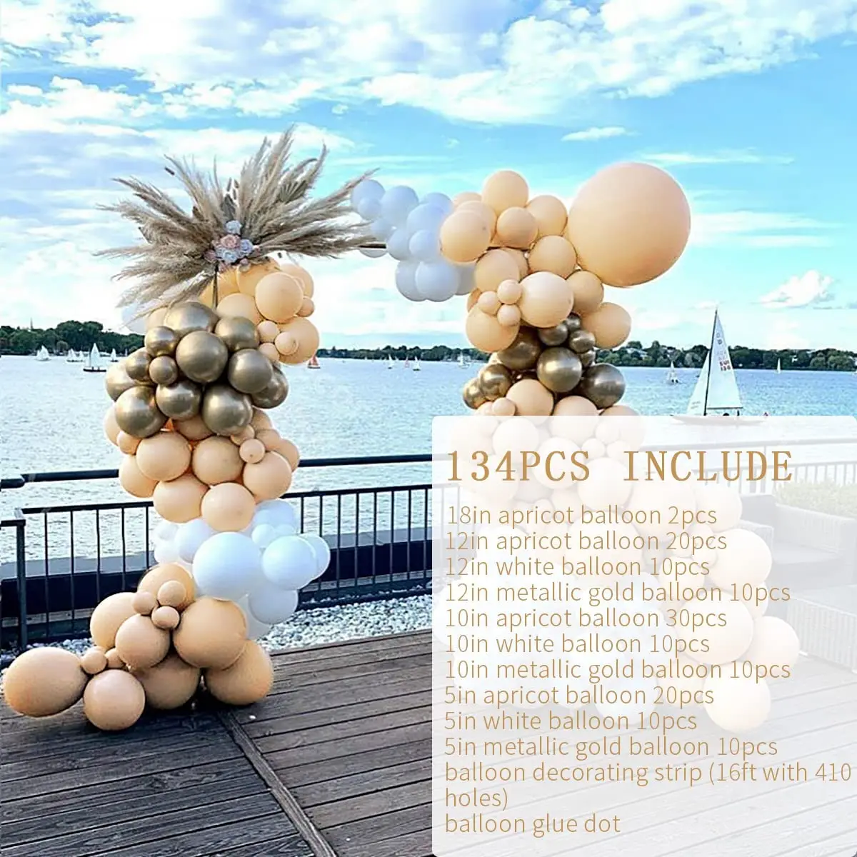 White Apricot Latex Balloon Arch Kit Gold Metallic Balloons Garland Kit ...