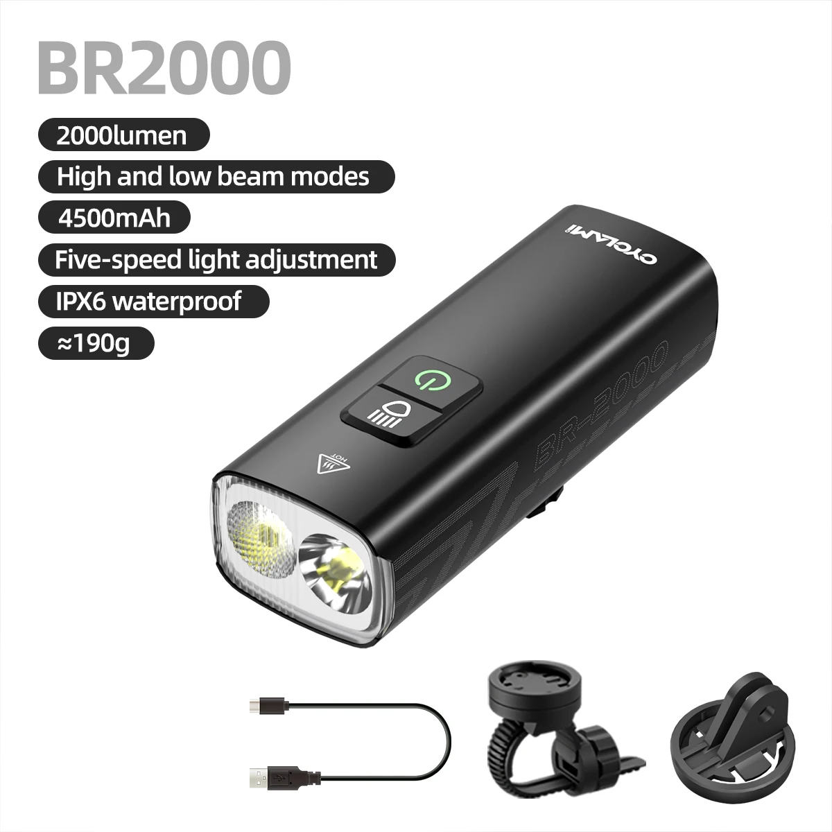 Cyclami 2000lm Usb Rechargeable Led Mtb Front Lamp Bicycle Cycling ...