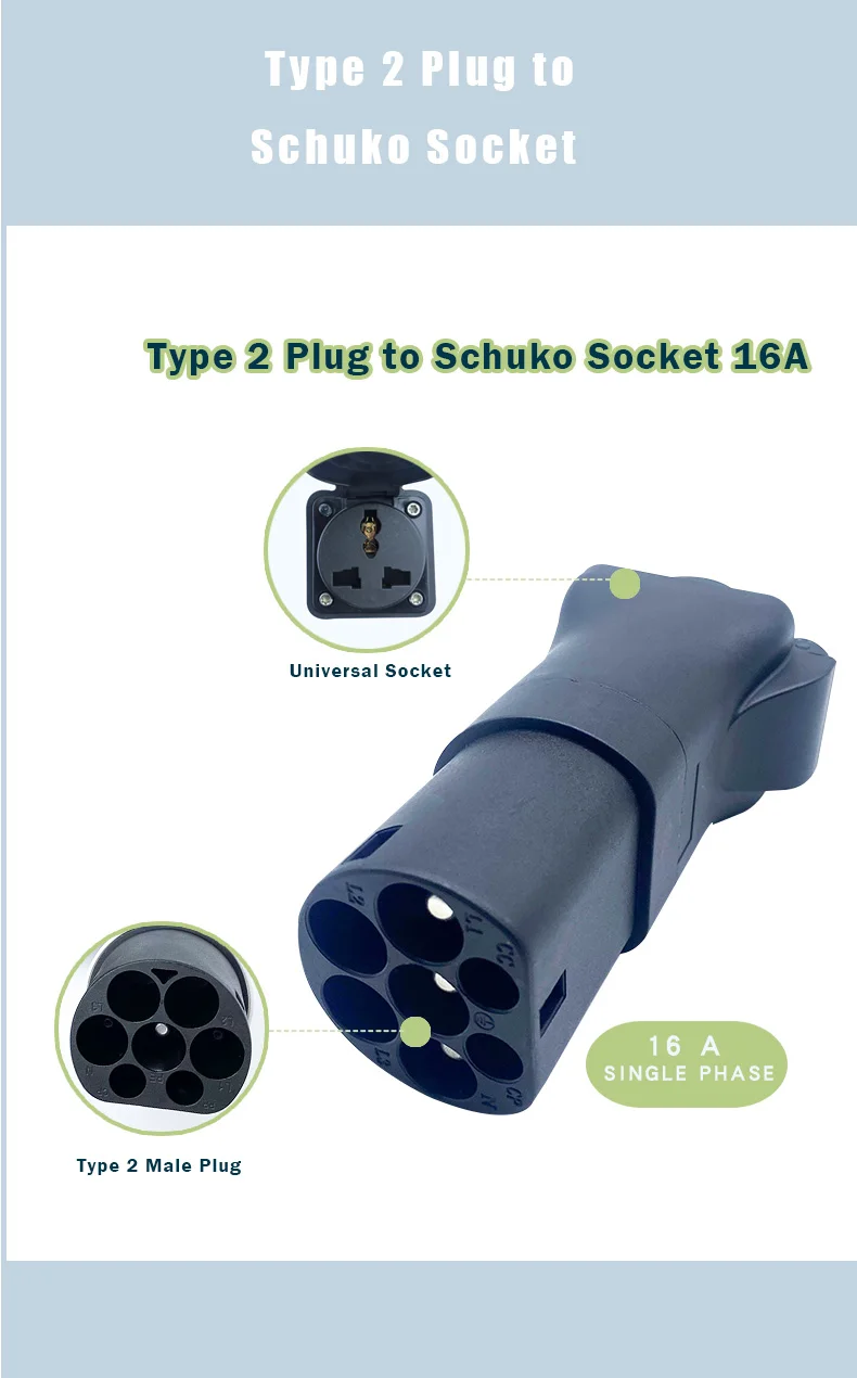 EV Charge Adapter - Type 2 Male to EU Socket for Scooters