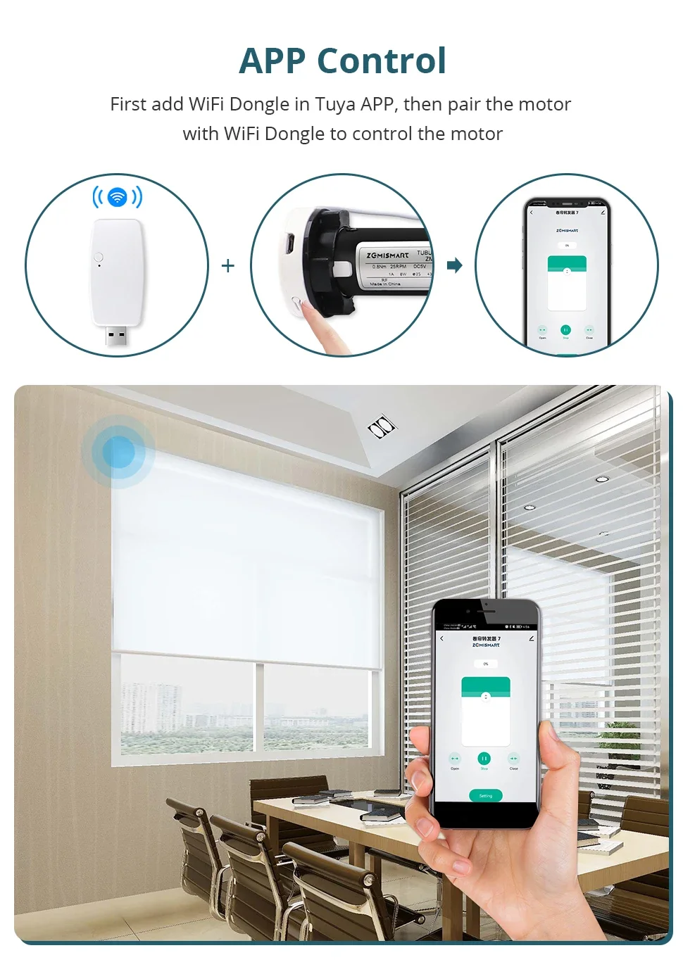 AOK Tubular Motor AM 25 - Smart Wifi Roller Blind Motor