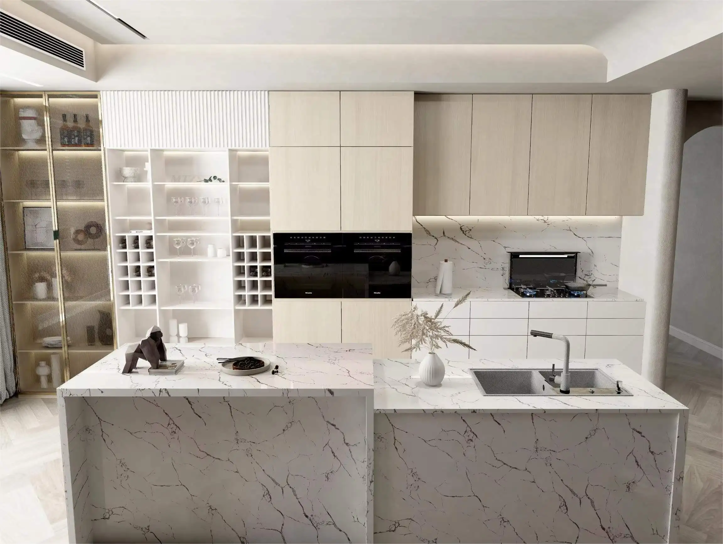 Calacatta Series Prefab Kitchen Island Artificial Engineered Cut Size ...