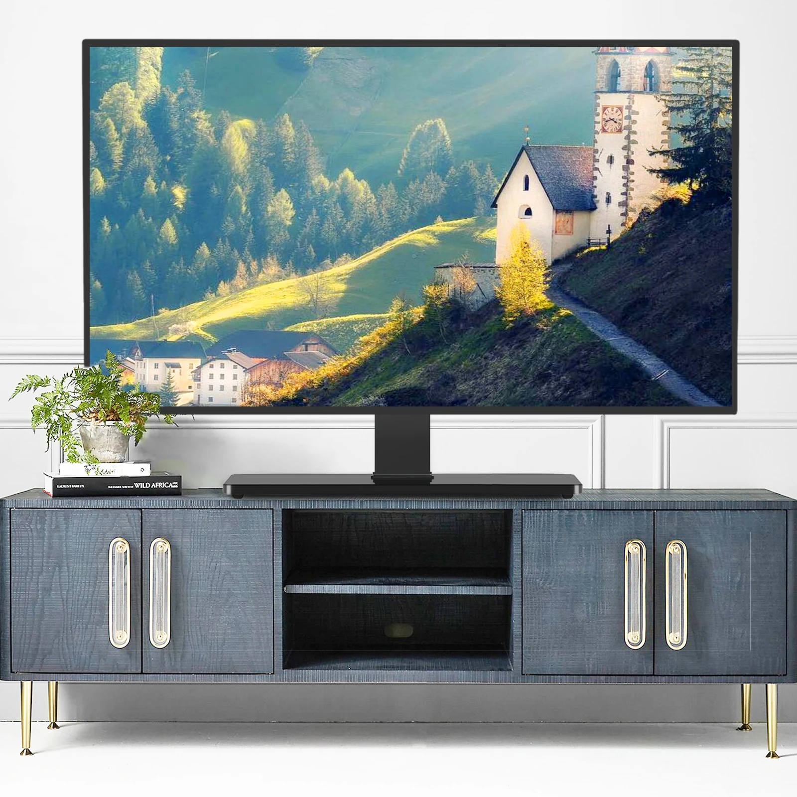 Universal Black Tabletop TV Stand With Tempered Glass Base for 50-86 ...