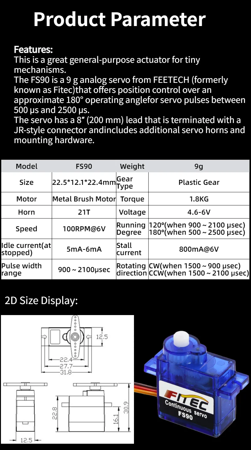 Sg90 9g Micro Servo Motor Metal Carbon Fixed Wing For Rc Car & Airplane ...