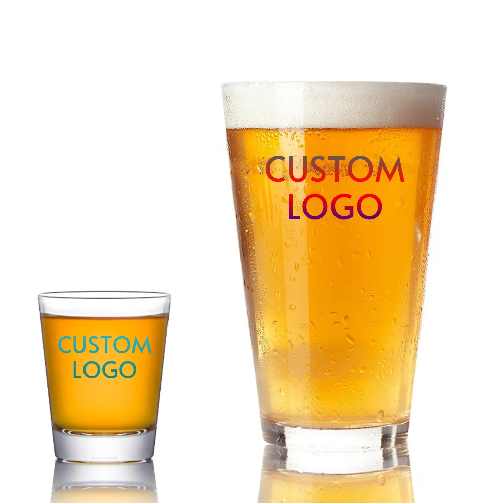 Custom Sublimation Logo 1.5oz Tequila Vodka Shot Glasses And 16oz Beer ...