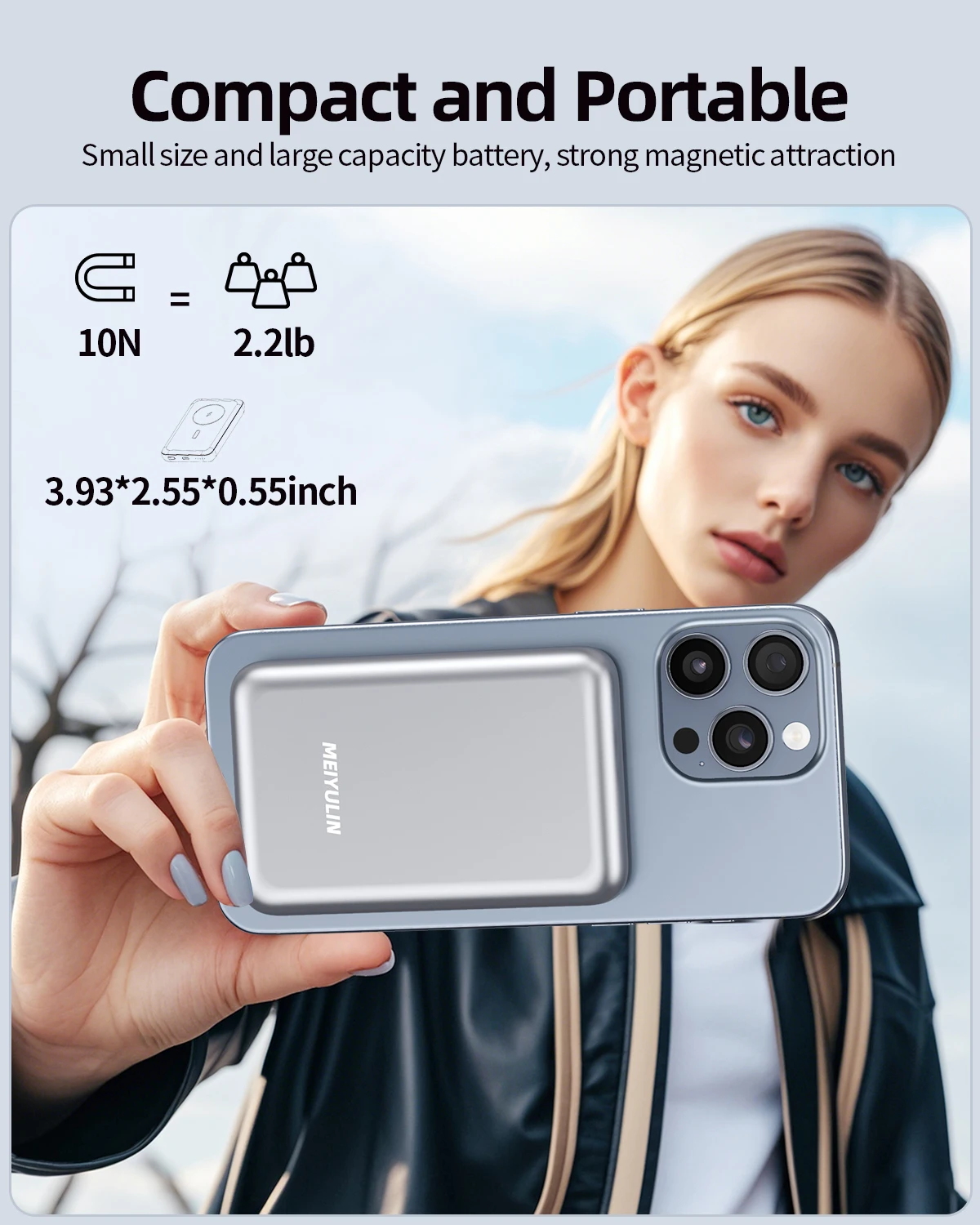 10000mAh Power Bank Magnetic Wireless Metal Fast Charging PD20W Type C ...