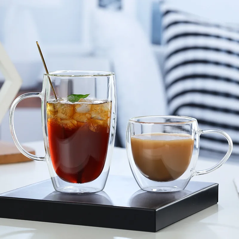 250ml/350ml/450ml Coffee Clear Glass Cup Heat Resistant Insulated ...