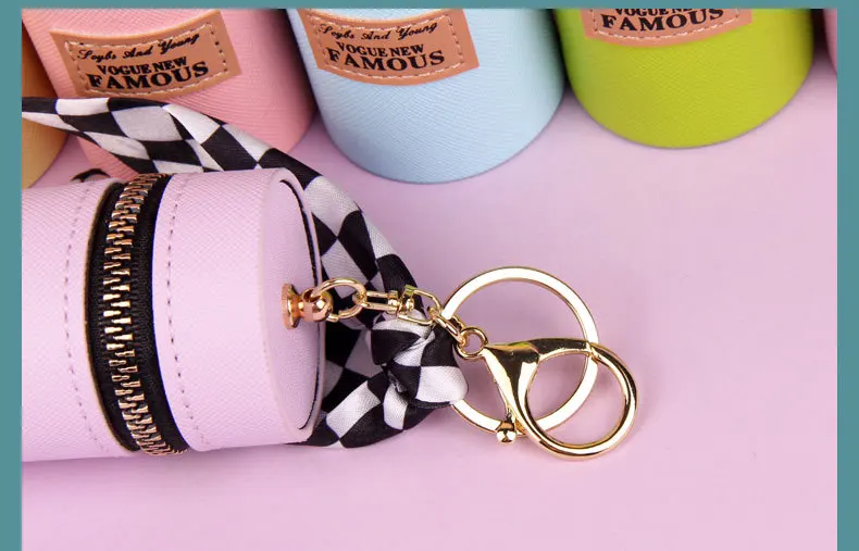 Leather Luxury Leather Bucket Lipstick Bag Keychain Exquisite ...