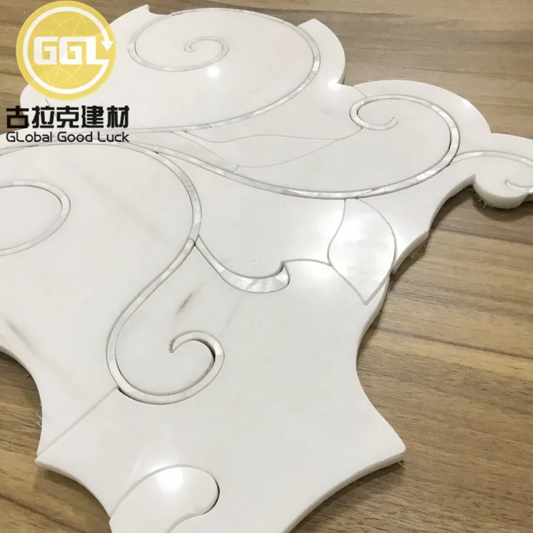 Irregular Shape Waterjet Mosaic Tile Inlay Shell Design for Wall Tile ...