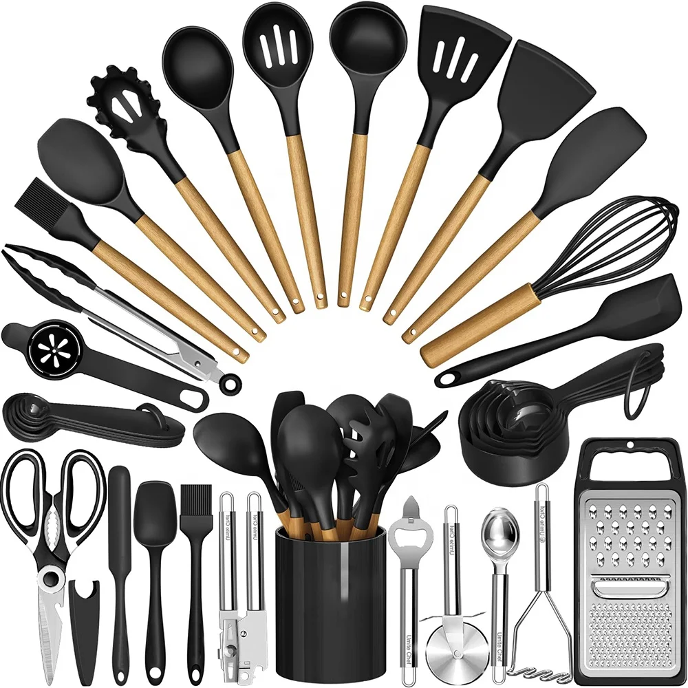 High quality silicone kitchen cooking gadgets tools black silicone ...