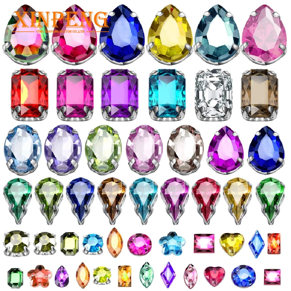 Rhinestones Flat Back Glass Crystal Drop Around Acrylic Ab Diamond Sew ...