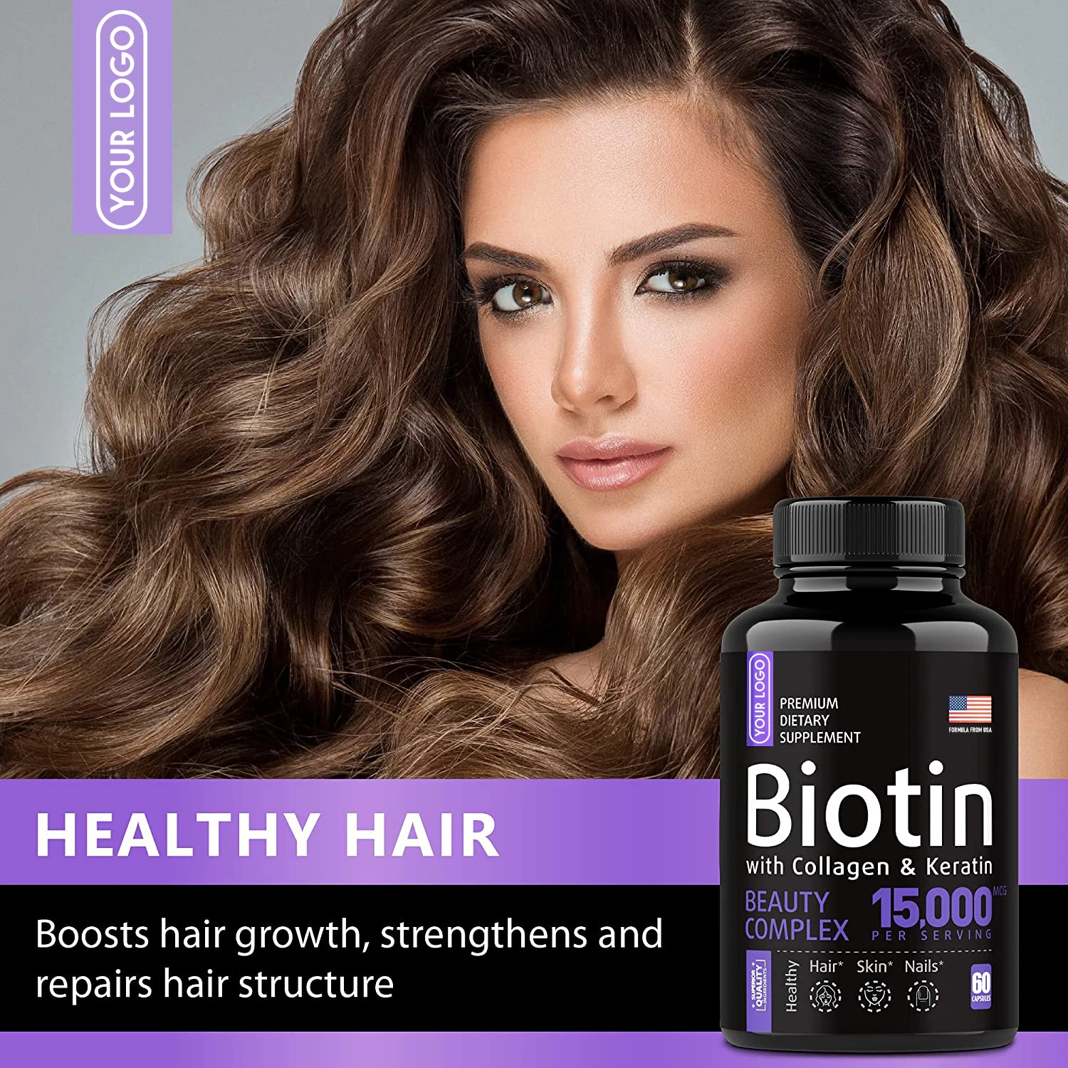 Private Label Biotin Keratin Collagen Pills Organic Biotin Capsules For ...