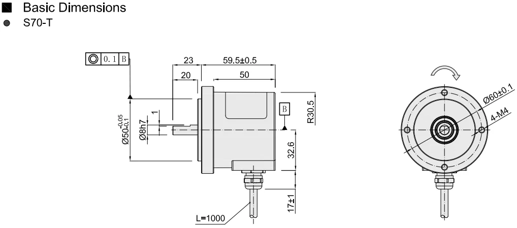 Rotary Encoder S70 Length Measurement Encoder Incremental Solid Shaft ...