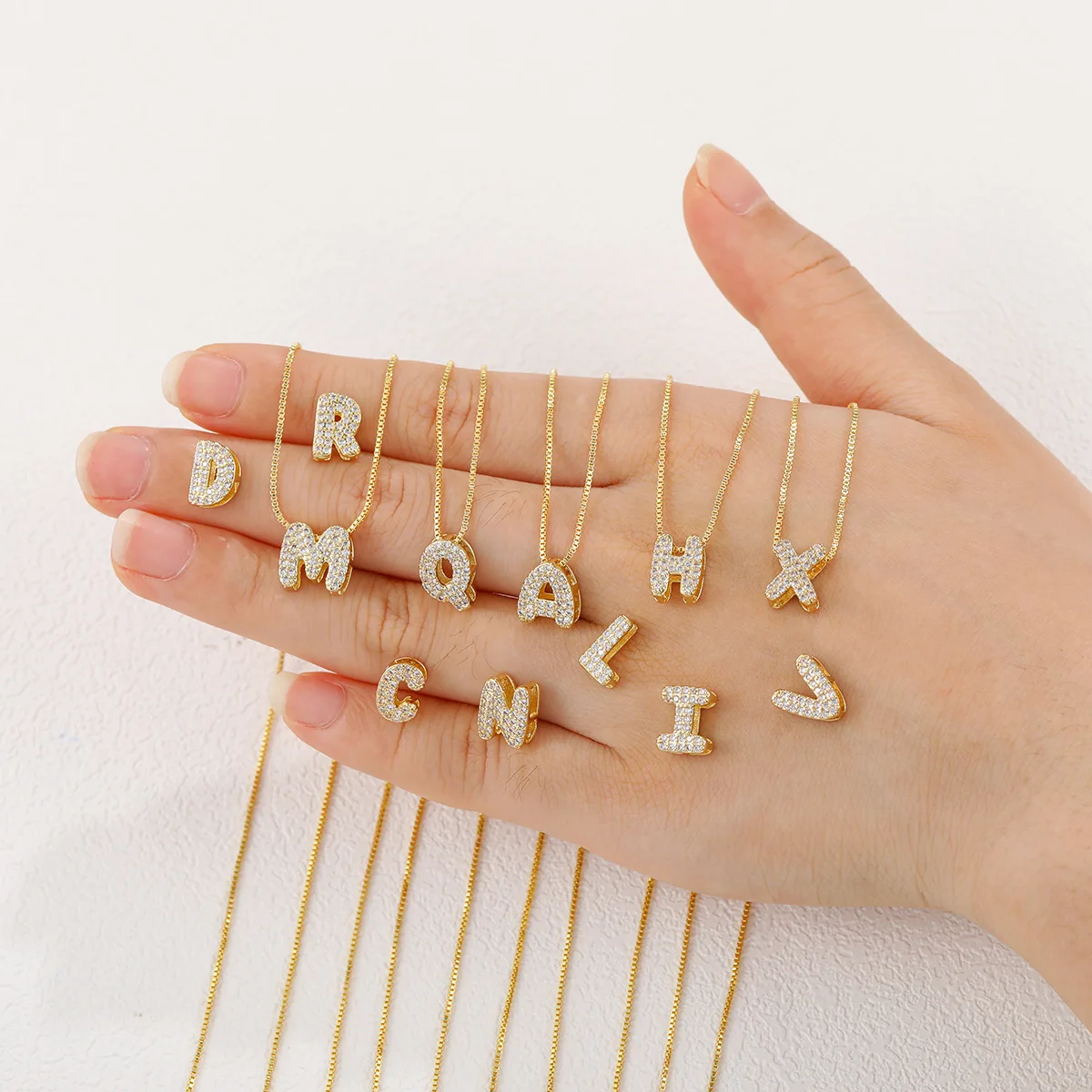 Mini Bubble Letter Initial Necklace Gold Diamond Alphabet Balloon ...