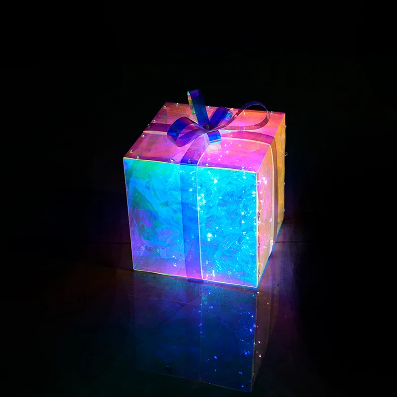 Holographic Christmas Glowing Led Gift Box Glow Decoration For New Year ...