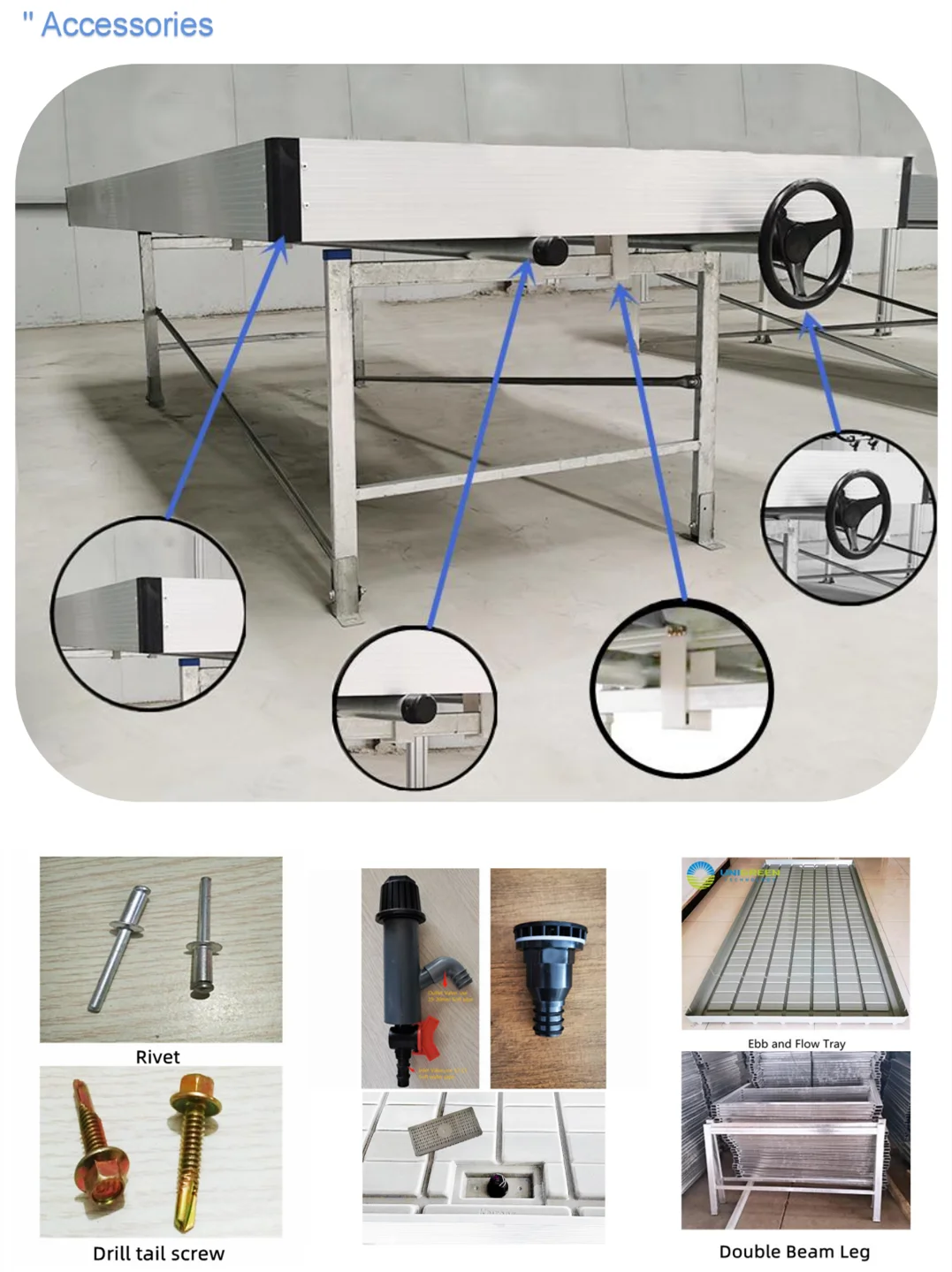 4x8 Flood Rolling Table Hang Net Greenhouse Ebb Flow Table Movable Grow ...