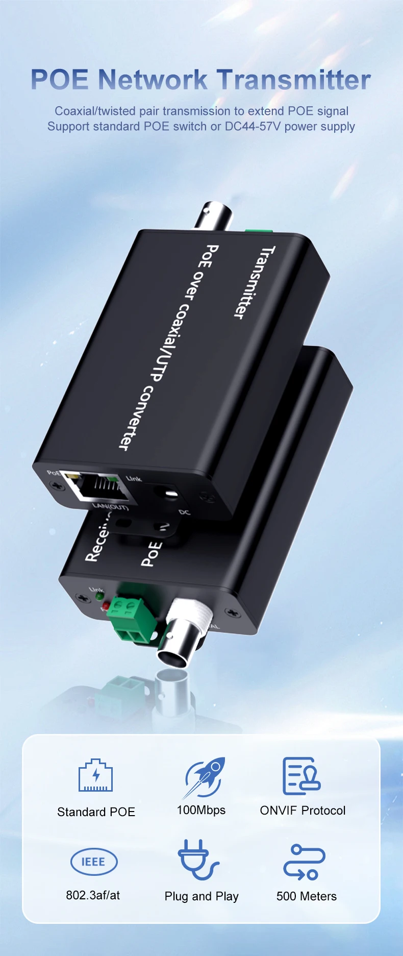 HX-COX902MPOE POE Network Transmitter - 10/100mbps Speed