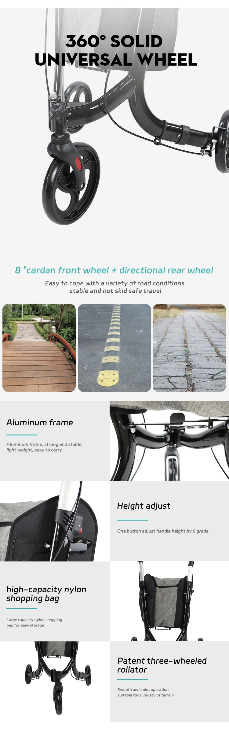 Aluminum Three-wheeled Walker With Shopping Bag Three-wheeled Walker ...