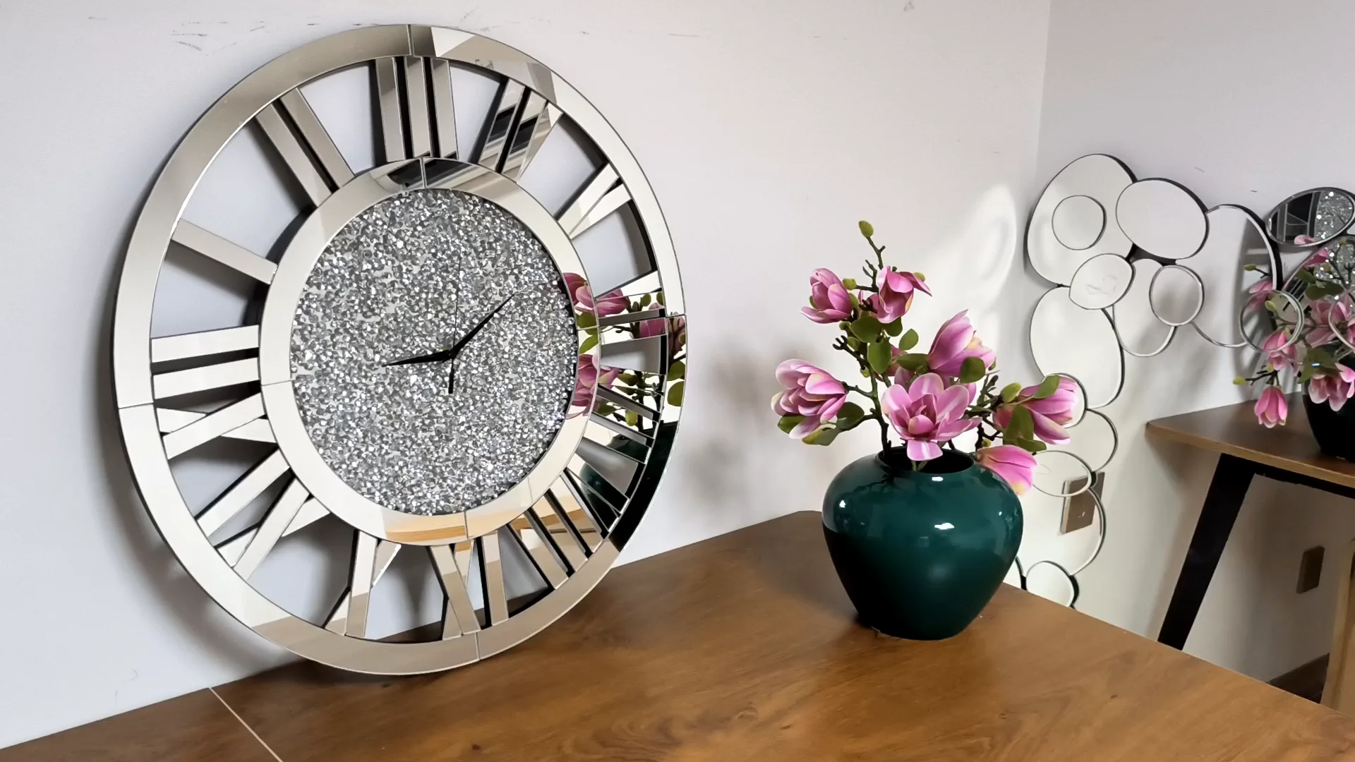 High Quality Sparkle Mirror Wall Clock Crushed Diamond Mirror Living ...