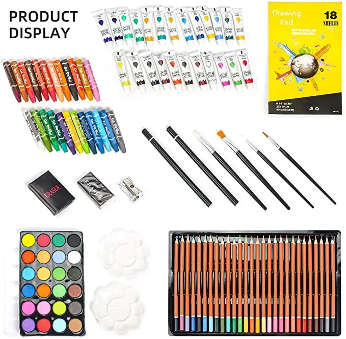 Portable 145-Piece Aluminum Case Art Kit 2-Layer Drawing Supplies for ...