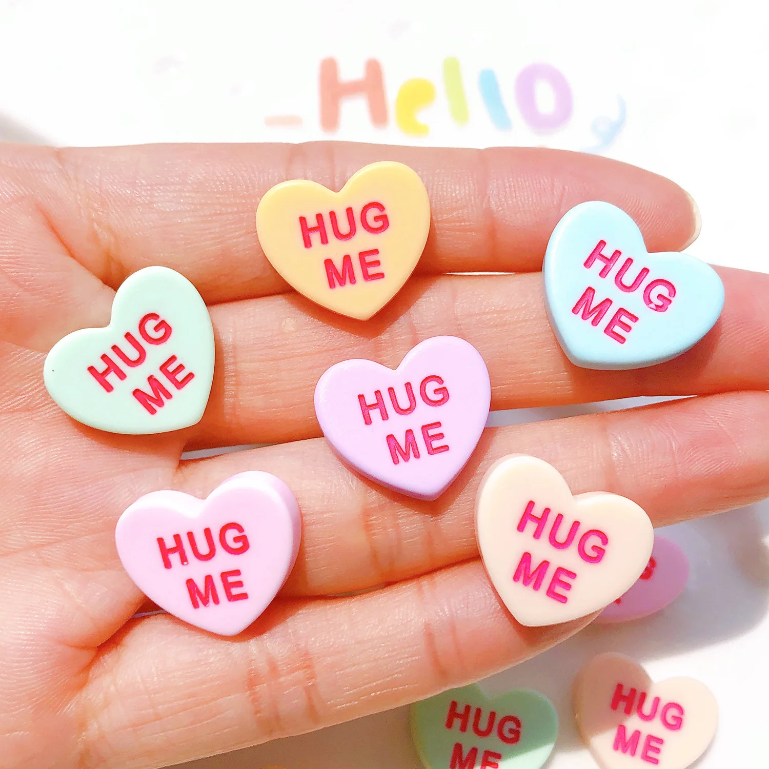 Cartoon Kawaii Love Heart Hugme Resin Charms Flatback Letter Cabochon ...