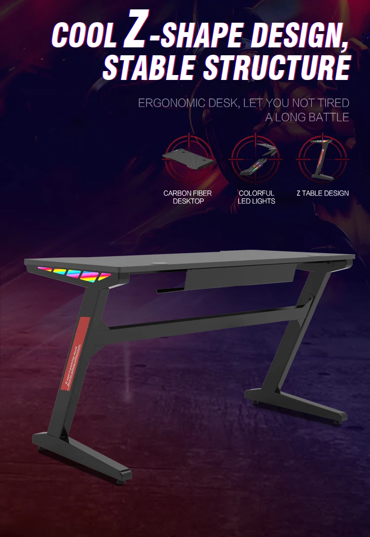 Smart Height Adjustable Gaming Desk - LED Racing Room Table