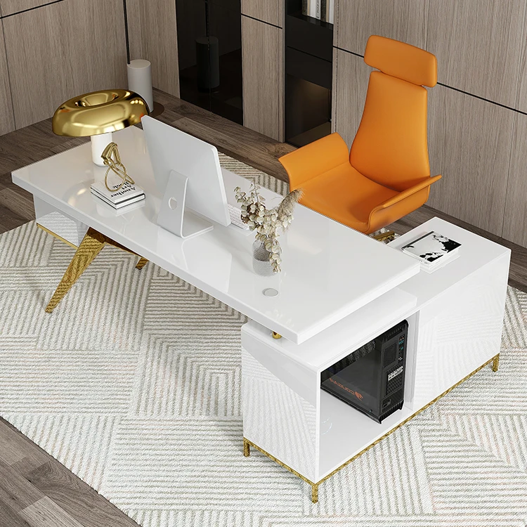 Luxury Office Furniture Working Desk with Drawers and Gold Stainless ...