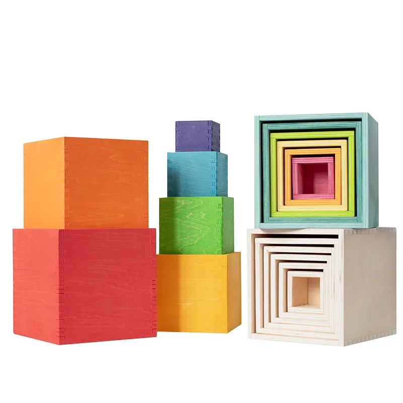 Large Rainbow Wooden Nesting Cubes 6 Pcs Wooden Stacking Boxes Nesting ...