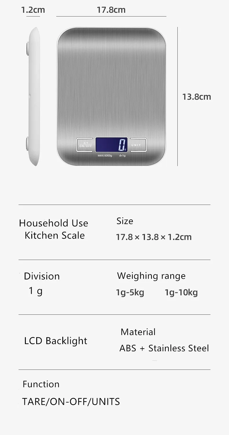 5 Kg 10 Kg Digital Stainless Steel Kitchen Scale for Food