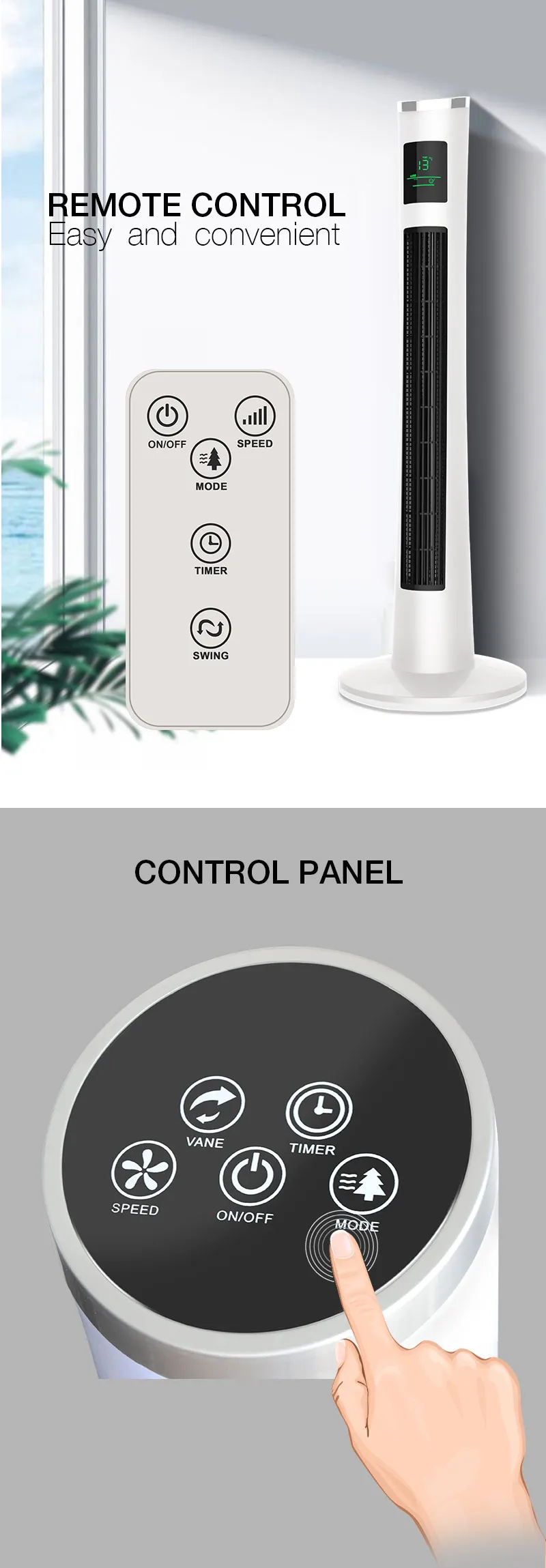 Remote Control Cooling Tower Fan Floor Tower Bladeless Fan Tower Cooler ...