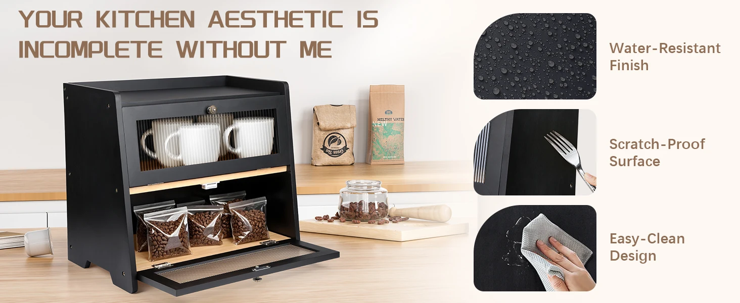 For Countertop, Black Bread Boxes for Kitchen Counter Organizer Decor ...