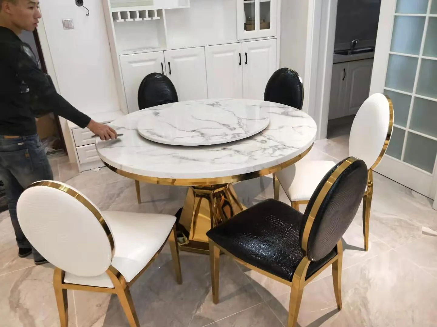Luxury Marble Top Dining Table With Golden/sliver Stainless Steel Leg ...