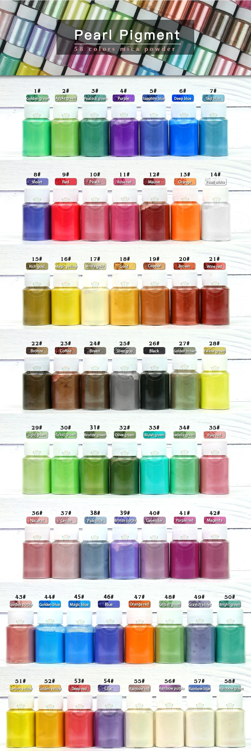 Resin Ink DIY Mica Powder 54 Colors - OEM Batch Packaging