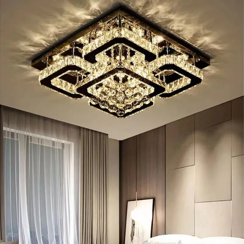 Modern Crystal Ceiling Lights Living Room Luxury Silver Ceiling Light ...
