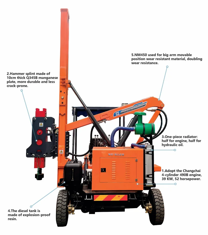 TZ390 Efficient Road Guardrail Piling Machine with Engine Pump Motor ...