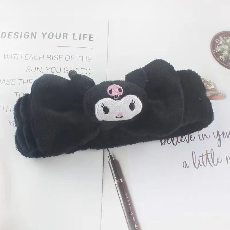 My Melody Kuromi Cartoon Plushie Bow Headband Anime Cute Makeup Wash ...