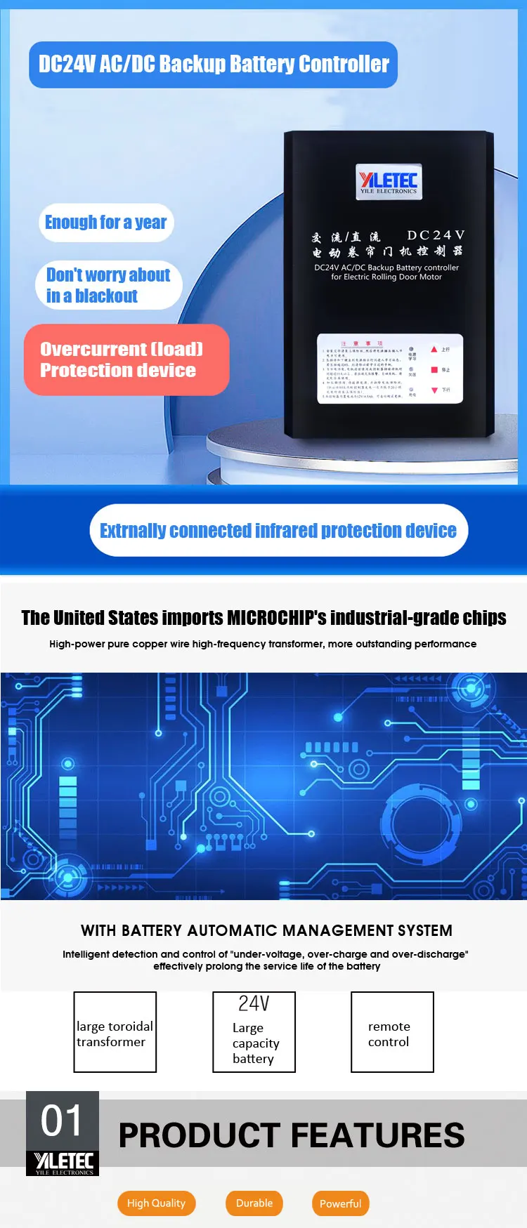 Yiletec Shutter Door Motor Controller DC24V UPS Controller Shutter Door ...