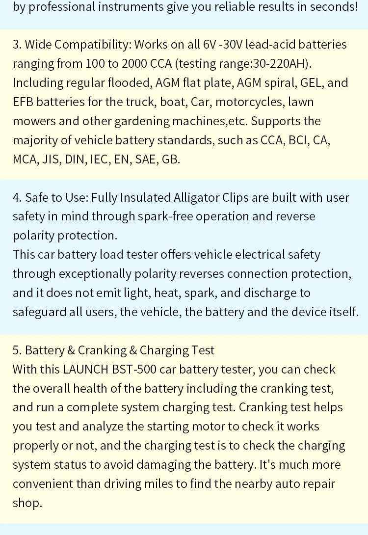 Professional Launch Bst-500 Bst500 Cranking And Charging System Test 6v ...