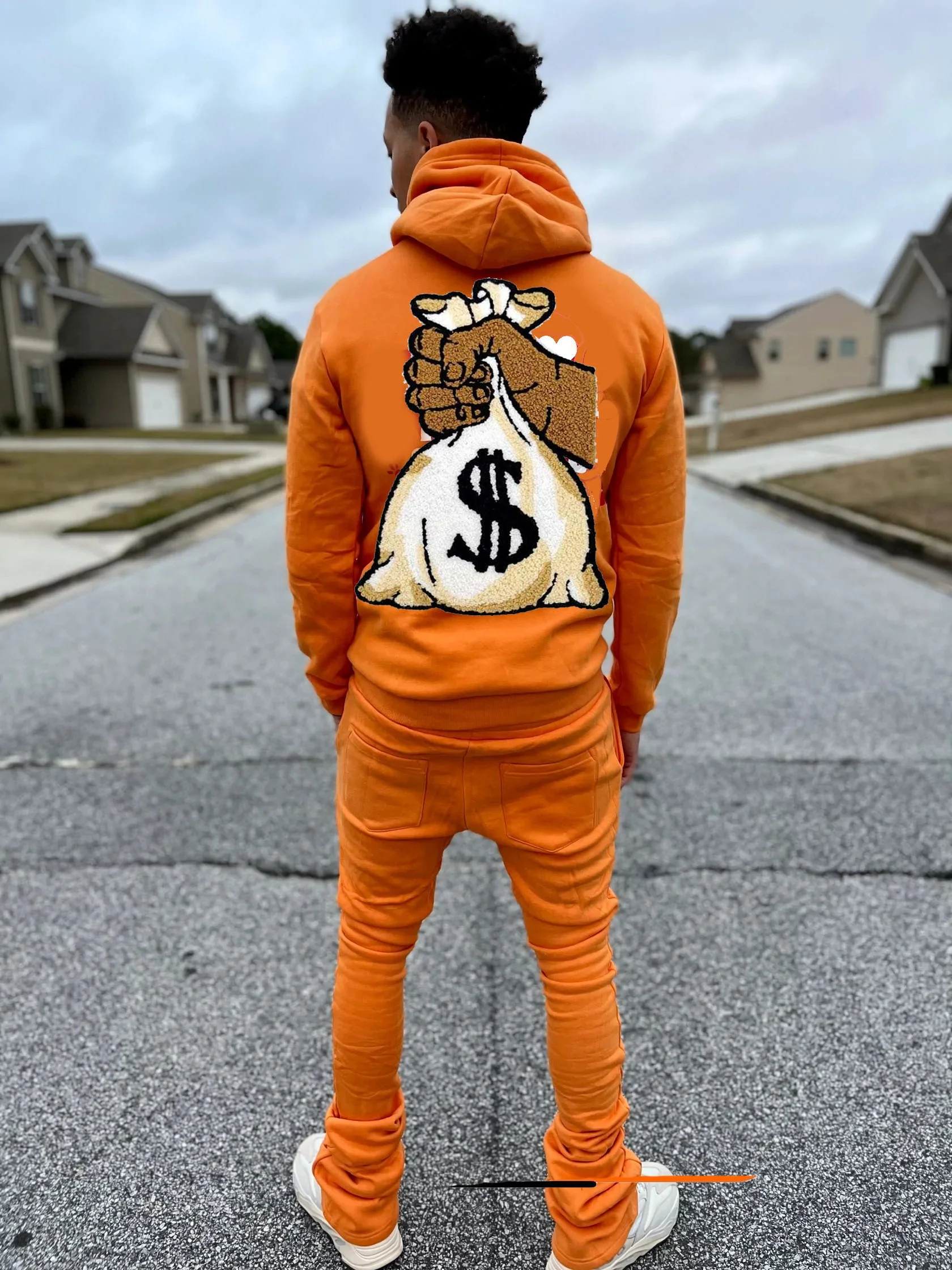 Ky New Design Embroidery Custom Flare Stacked Joggers Sweat Suits ...