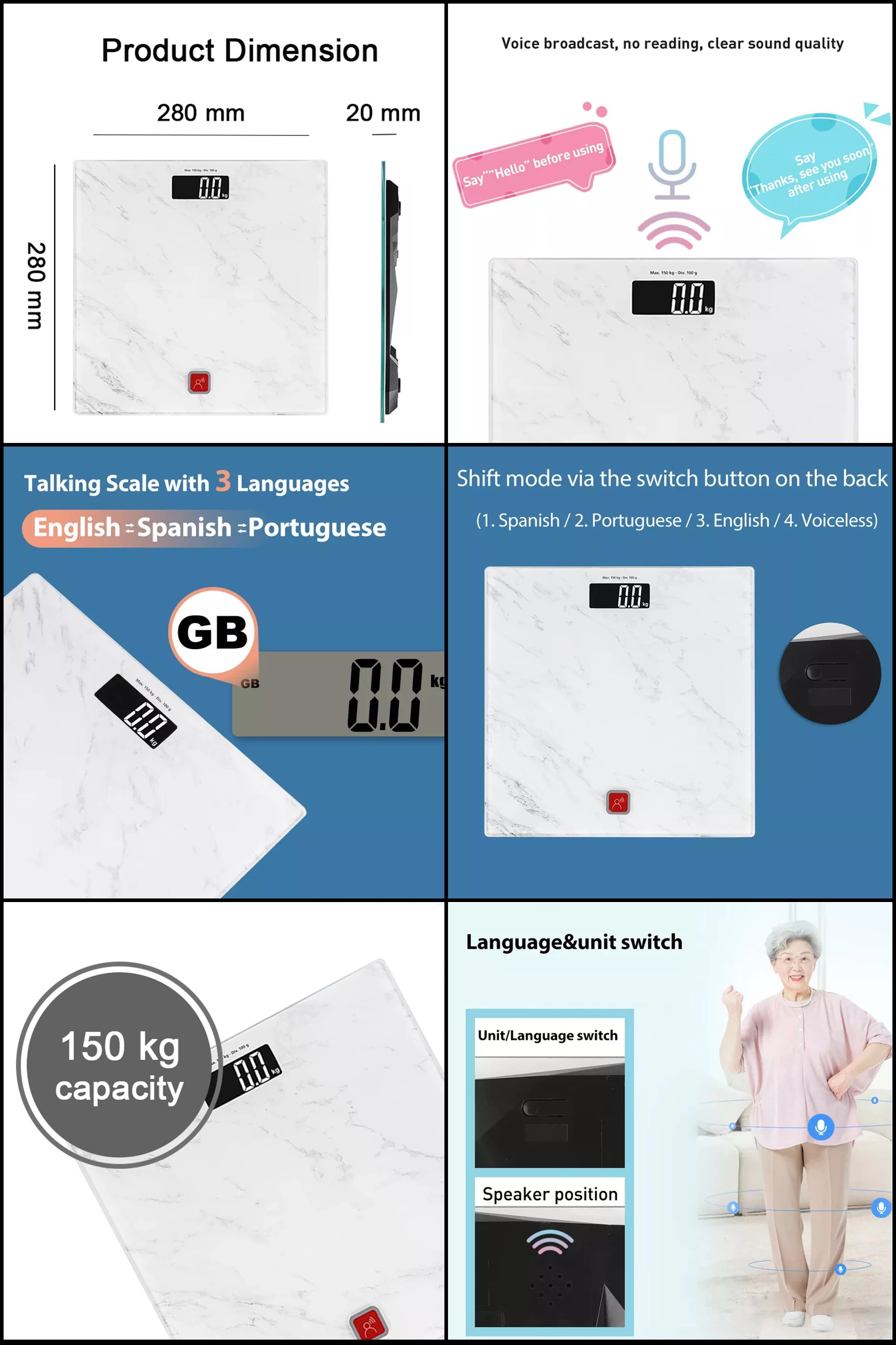 Tempered Glass Talking Household Scales With Loud Voice Electronic ...