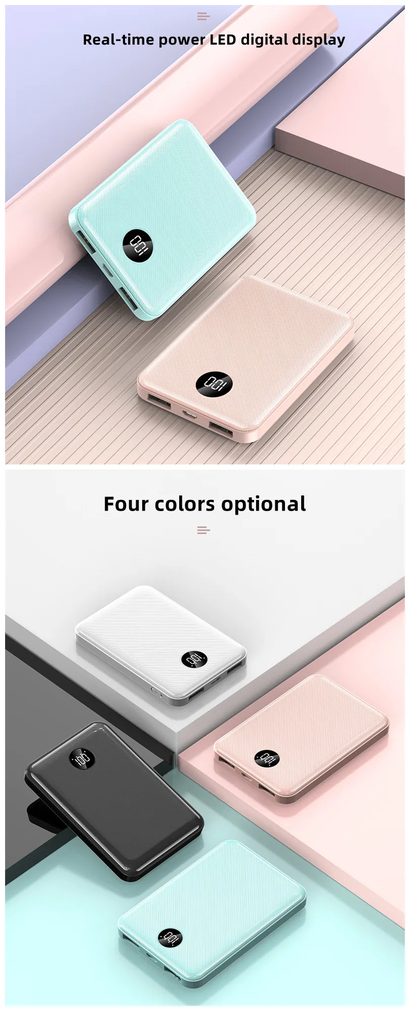 Mini 5000mah Power Bank,Digital Universal 10000mah Capacity Ultra-thin ...