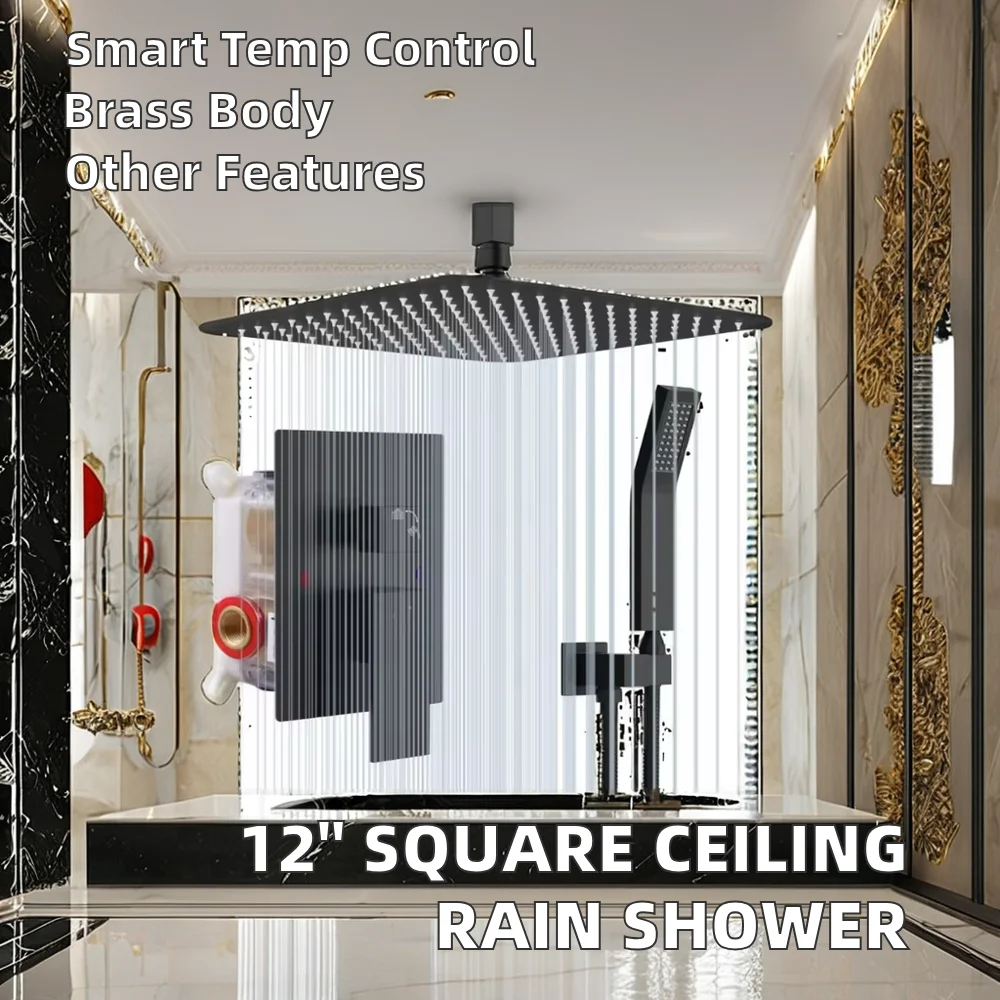 Modern Single-Handle Square Shower System Stainless Steel Ceramic Valve ...