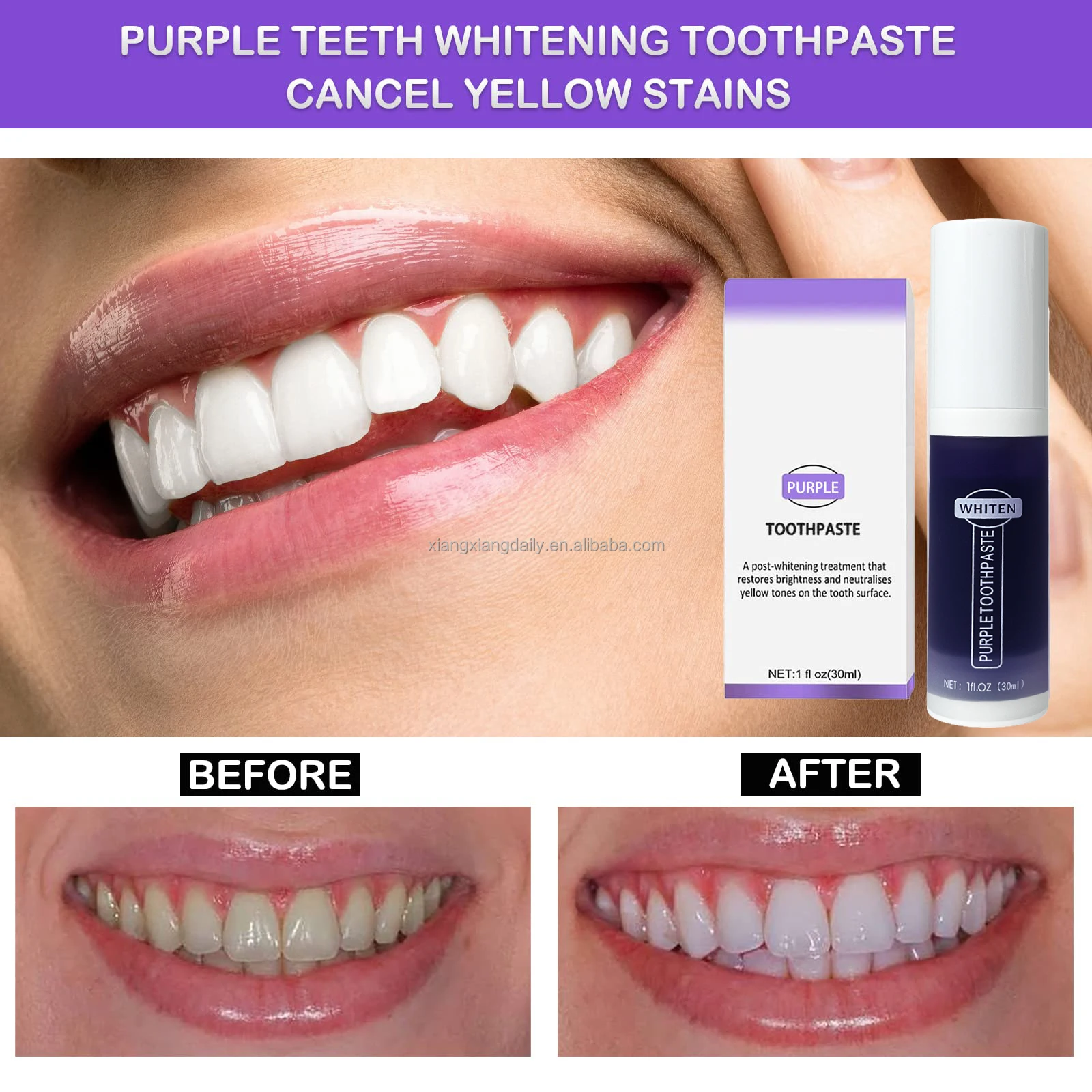 V34 Oral Care Colour Correct Purple Toothaste Serum Teeth Whitening ...