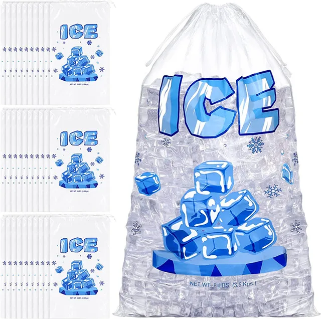Clear Plastic Drawstring Ice Bags With Cotton Draw String - Buy Plastic ...