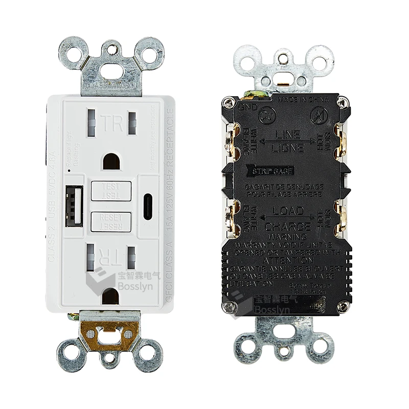 15A Self-Test Gfci Outlet Combination with USB Type a & Type-C Tamper ...