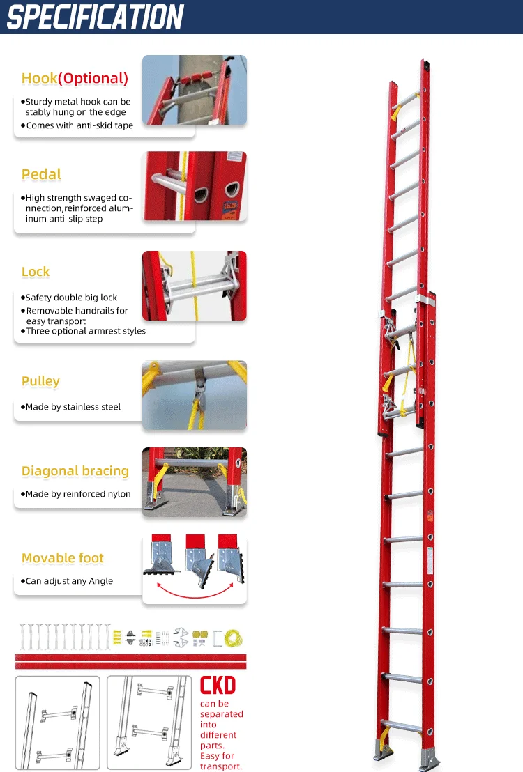Modern Designed Fiberglass Telescoping Insulated Extension Ladder with ...